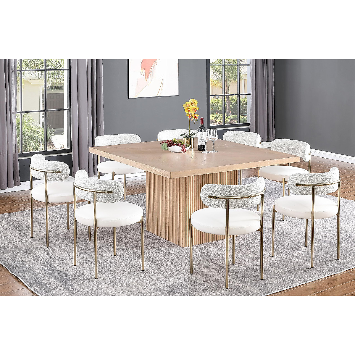 Meridian Furniture 729Oak-T Belinda Collection Mid-Century Modern Dining Table, Solid Wood Base, Natural Finish Oak Wood Veneer MDF Top, Square Top, Fluted Base, 54" W x 54" D x 31" H, Oak