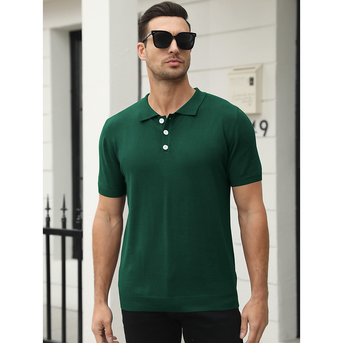 Syktkmx Mens Golf Polo Shirts Short Sleeve Casual Banded Bottom Stretch Classic Fit Solid Knit T-Shirts Olive Green