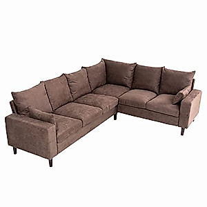 Panana Modern Upholstered L-Shape Sectional Sofa, 2 Seater + 3 Seater Corner Couch for Living Room (Brown)