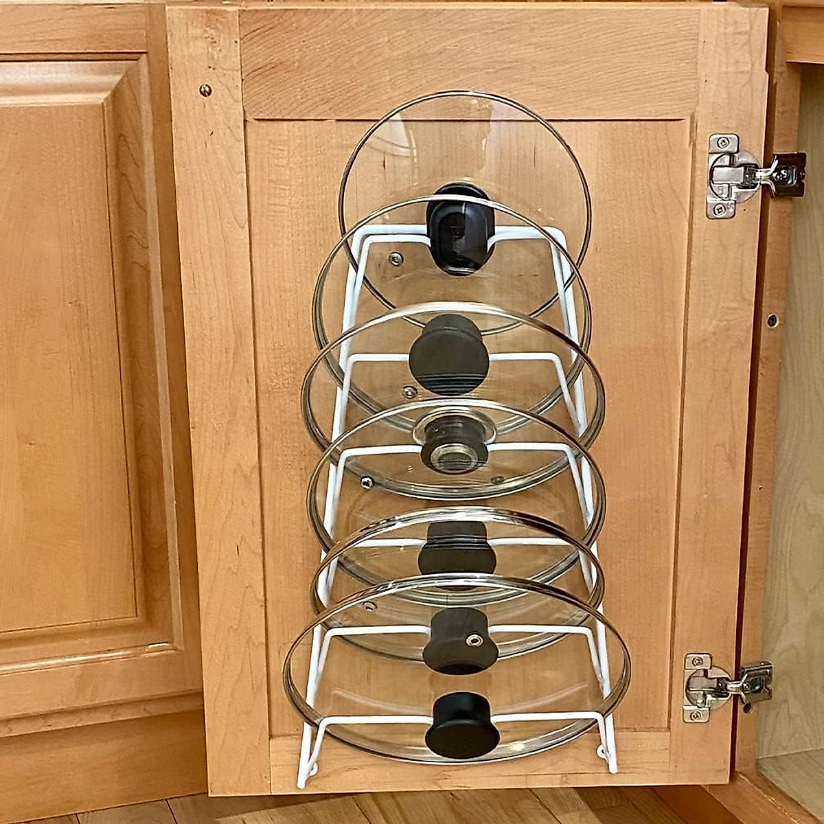 EVELOTS 6 Pot Lid Organizer for Cabinet or Pantry Wall - Cupboard Door Pots and Pans Organizer - Glass or Metal Pan Covers Cabinet Organizer - Rack Hanger Dividers