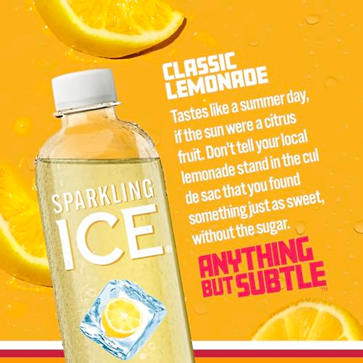 Sparkling Ice, Classic Lemonade Sparkling Water, Zero Sugar Flavored Water, with Vitamins and Antioxidants, Low Calorie Beverage, 17 oz Bottles (Pack of 12)