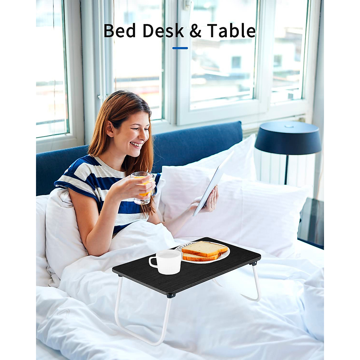 Ruxury Folding Lap Desk Laptop Stand Bed Desk Table Tray, Breakfast Serving Tray, Portable & Lightweight Mini Table, Lap Tablet Desk for Sofa Couch Floor - Black