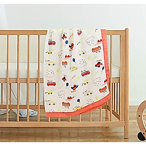 Coral Red Muslin Baby Blanket, Ultra Soft Hypoallergenic Baby Quilts, Unisex Baby Swaddle Wrap, Oversized 43 X 45 inchs (Car Bus)