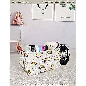 ONOEV Rectangular Fabric basket with cover and handle, decorative basket and closet storage box for clothes, books and sundries（rainbow with lid）, 14.9x10.2x9.05 Inch (Pack of 1)
