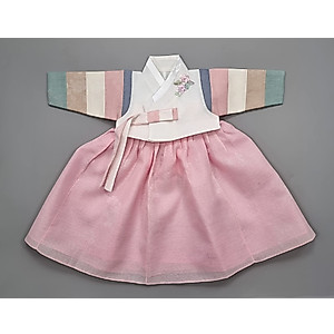 hanbok store Hanbok Baby Girl Korea Traditional Clothing 100th Days Baikil Celebration Party Pink Saekdong Sleeve DDBG01 Medium