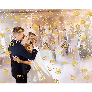 ABTOLS 200pcs Gold Wedding Table Confetti, Glitter Paper Heart Diamond Ring Confetti for Bridal Shower Decoration I Love U Mr and Mrs Confetti or Valentines Day Engagement Party Table Scatter