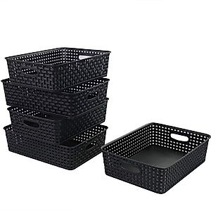 Tstorage 5 Packs Plastic Paper Storage Basket Tray for Office, Black
