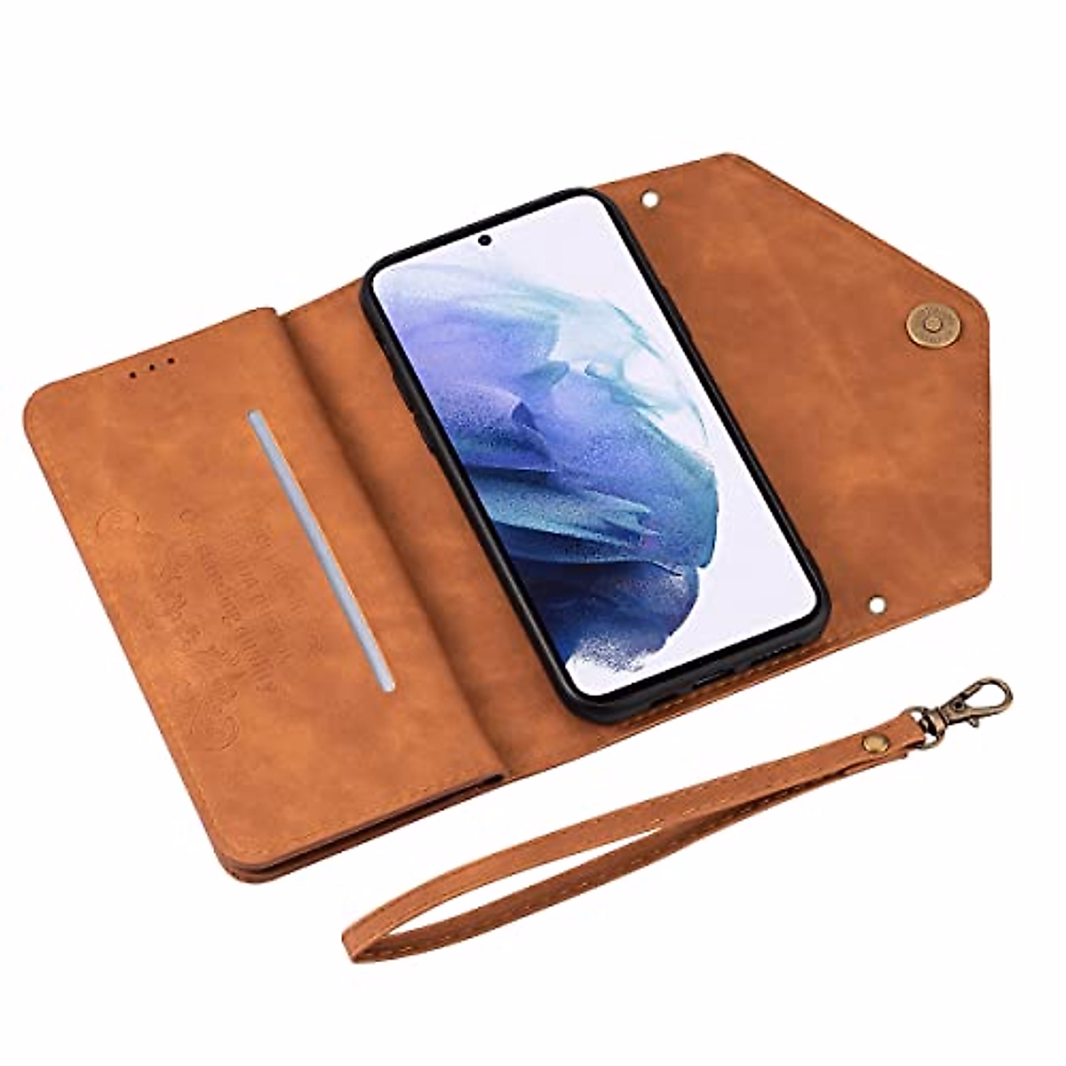 Ysnzaq Crossbody Lanyard Wallet Case for Samsung Galaxy S22 Ultra 5G 6.8", PU Leather Detachable Neck Strap with Credit Card Holder Phone Cover for Samsung Galaxy S22 Ultra 5G DKB Brown