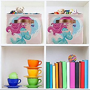Storage Basket Cube Cute Animal Mermaid Large Collapsible Toys Storage Box Bin Laundry Organizer for Closet Shelf Nursery Kids Bedroom,15x11x9.5 in,1 Pack