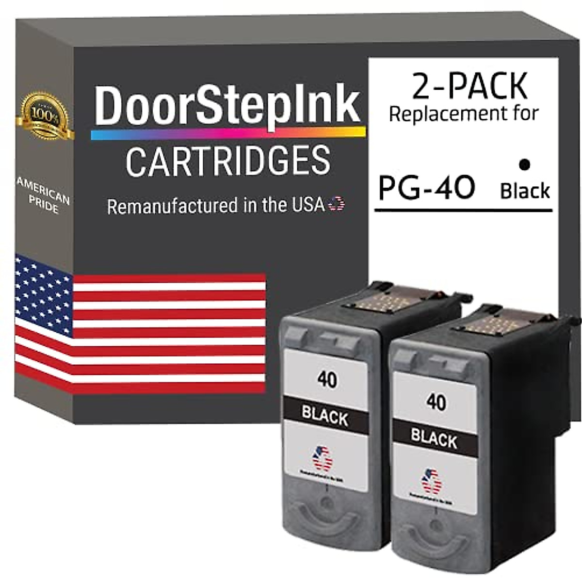 DoorStepInk Remanufactured in The USA Ink Cartridge Replacements for Canon PG-40 PG 40 PG40 Black 2PK for Canon Pixma iP1700 MP150 MP180 MP190 MP470 iP1800 MP160 Fax JX200 Fax-JX210P