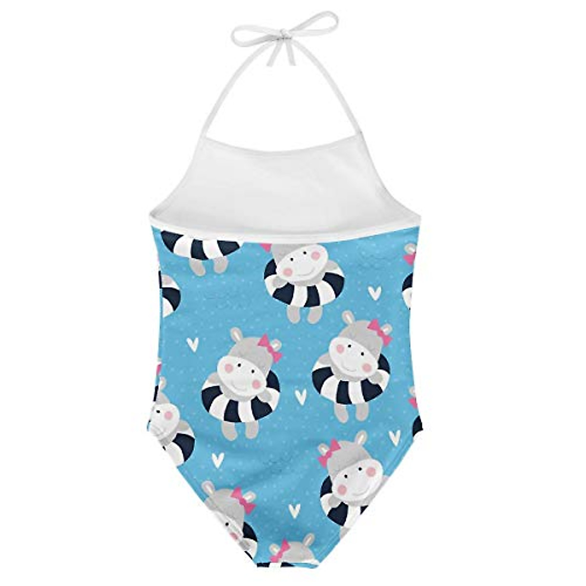 KiuLoam Cute Hippo Animals Blue Girls Bikini Summer Beach Swimsuit Rash Guard UV Protection for 5-6 Years Kids 1 Piece