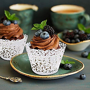 50pcs white Cupcake Wrappers Lace Cupcake Liners Laser Cut Cupcake Papers Cupcake Cups Cases for Wedding/Birthday Party Decoration