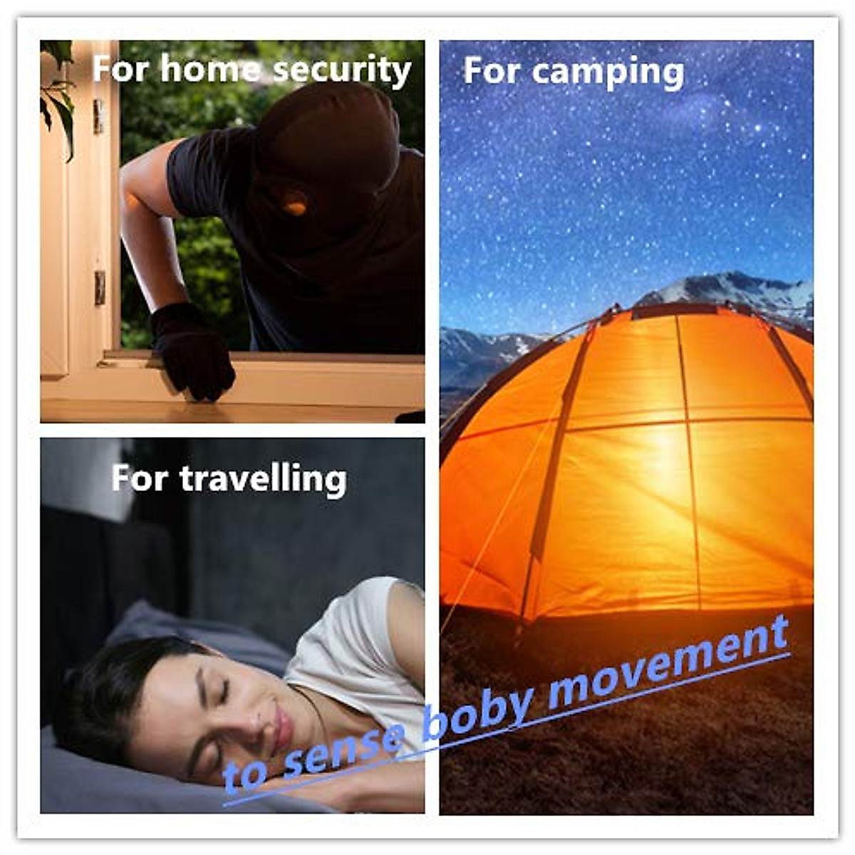 Portable Mini Motion Detector Alarm + 120DB Ear-Piercing Siren + SOS LED Light, Hotel Door Room Security Device for Female Women Kids Life Safety While Travelling Alone 2-Pack