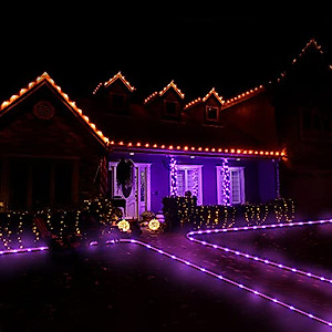 Solar Halloween Rope Lights Outdoor, 2 Pack 33 ft 100 LED 8 Modes Solar Orange Purple String Lights, Solar Powered Waterproof Tube Lights for Halloween Tree Garden Fence Yard Party Outdoor Decorations