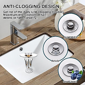 HAOMIAO Bathroom Sink Stopper(1.1-1.5inch, Brass Pop Up Wash Basin Plug Cover for Bathtub drains, Anti-Clogging Bath Plug Stopper Sink Drain Strainer with Basket (Chrome)
