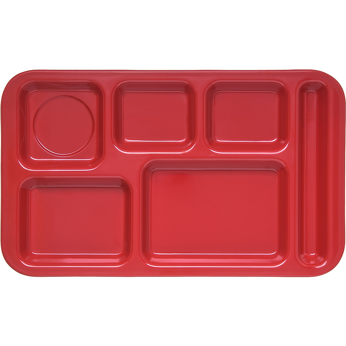 Carlisle FoodService Products CFS 4398205 Right Hand 6-Compartment Cafeteria / Fast Food Tray, 15" x 9", Red