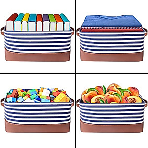 Foldable Storage Bin | Collapsible Sturdy Fabric Storage Basket Cube W/Handles for Organizing Shelf Nursery Toy Closet (BLUE STRIPS, 11.5"+13"+16")