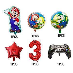 Mario Brothers Foil Balloons Mario Birthday Party Supplies 3rd Mario Party Decorations for Kids Birthday (Mario 3rd Birthday)