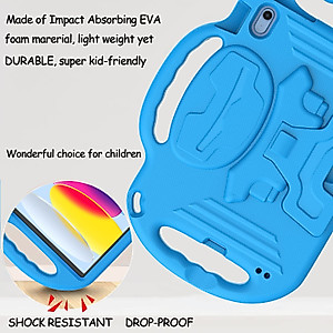 LTROP Kids Case for iPad 10th Generation 10.9 Inch 2022, iPad 10.9 Case 10th Generation, with Shoulder Strap, Durable Light Weight Handle Stand Child-Proof Bumper Case for iPad 10th Gen 2022, Blue