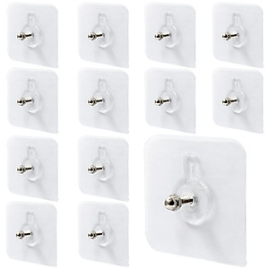 Hitefu 20pcs Self-Adhesive Hooks, Heavy Duty Wall Hooks for Hanging, Screw Free Sticker, Waterproof Picture Hanging Hooks Seamless Screws for Wall Mount, Reusable for Kitchen, Bathroom, Home, Office