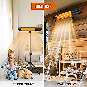 SIEANE Outdoor Patio Heater Electric Carbon Infrared Wall Mounted/Ceiling/Tripod 1500W Adjustable Temperature Instant Warm Heater with Remote Control IP65 Waterproof Heater for Garage Backyard