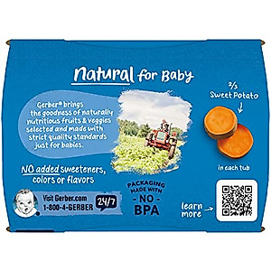 Gerber Natural for Baby 2nd Foods Baby Food Tubs, Sweet Potato, Pureed Baby Food Made with Natural Veggies & Vitamin C, 2 - 4 OZ Tubs/Pack (Pack of 4)