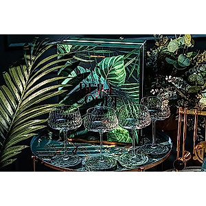 Vintage Flamingo Belle Coupe Glasses for Cocktails and Champagne | Tropical Chic Glassware Collection | Set of 4 | 12 oz Crystal Retro Style Stemmed Saucers for Elegant Bar Drinks