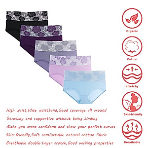 Honzadar Womens High Waist Underwear,Tummy Control briefs,Postpartum Panties,Full Coverage(5Pack-L), Large