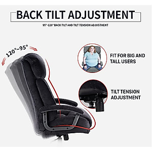 CLATINA Comfortable Big and Tall Executive Office Chair with 400lbs Weight Capacity, Thick Padding, Adjustable Height and Upholstered Design Sturdy for Home Office Black