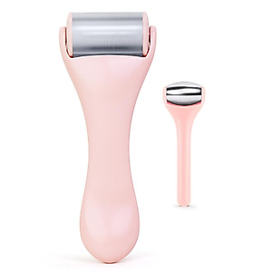 Ice Roller for Face and Eye 2 Pcs,Face Roller Skin Care for Puffiness,Migraine,Pain Relief,Eye Roller For Puffy Eyes Dark Circles,Stainless Steel Facial Roller (Pink)
