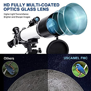 USCAMEL Telescope for Kids Adults Astronomy Beginners, 60mm Aperture and 500mm Focal Length, Protable Travel Refractor Telescope with Rotatable Eyepiece, AZ Mount Tripod, Phone Adapter, Carrying Bag