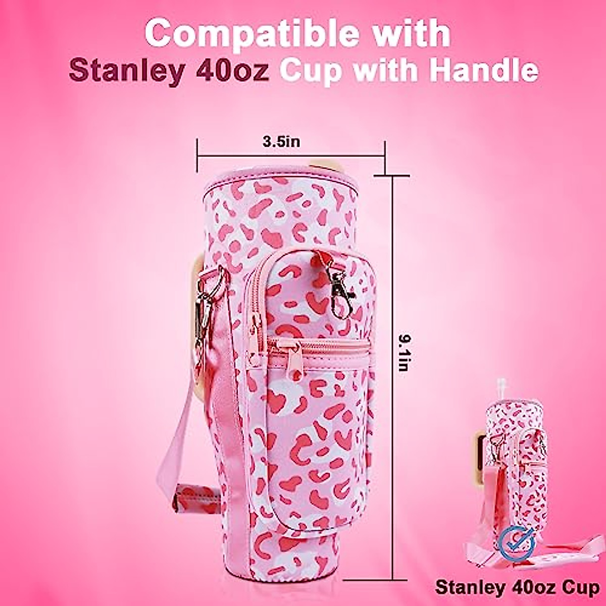 MLKSI Cup Bag for Stanley 40oz Tumbler with Handle, Insulated Sleeve Water Bottle Carrier Bag with Adjustable Shoulder Strap for Stanley Tumbler Accessories Stanley 40 oz Cup
