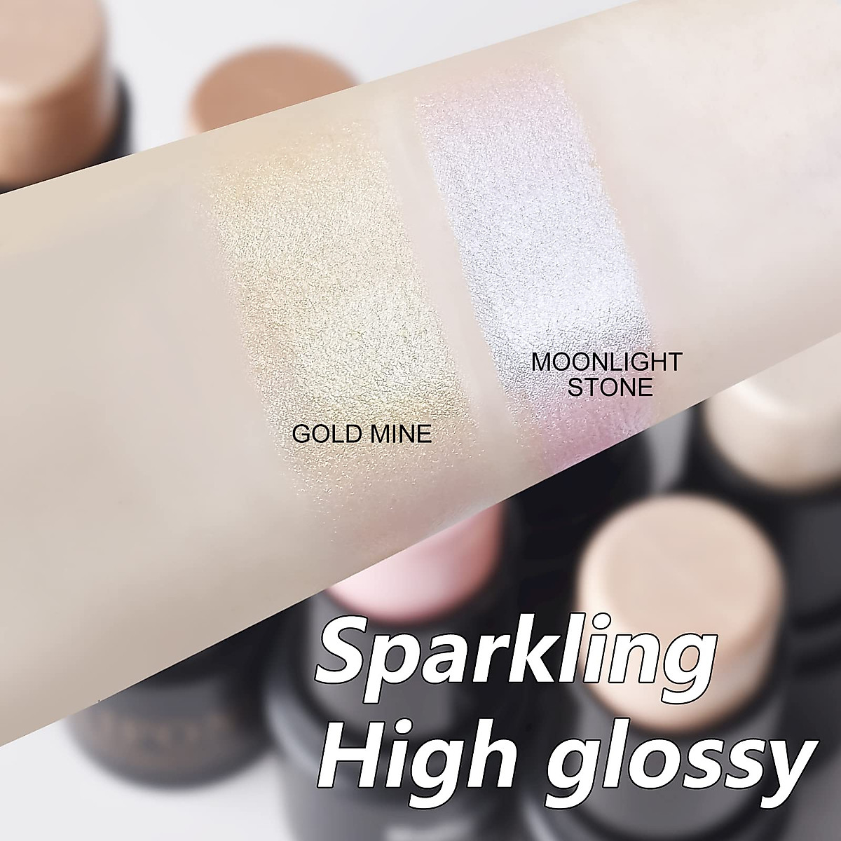 Ownest 2 Colors Highlighter Stick, Shimmer Cream Powder, Lasting Glow Finish, Creamy Self Sharpening Crayon Highlighter