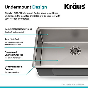 KRAUS Standart PRO™ 32-inch 16 Gauge Undermount Single Bowl Stainless Steel Kitchen Sink with WasteGuard™ Continuous Feed Garbage Disposal, KHU100-32-100-75MB