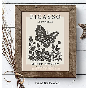 Pablo Picasso Poster Wall Art & Decor - 8x10 Modern Wall Art Prints - Gallery Wall Art - Museum Poster - Contemporary Wall Art - Butterfly Picture - Living Room, Bedroom - Women Housewarming Gift