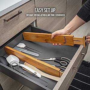 BambooYa Adjustable Premium Bamboo Drawer Divider Organizers | Expandable Spring-Loaded Drawer Separators | Best for Bathroom, Kitchen, Office, Dresser, and Bedroom | (4 Pack, Fully Closed 17.5in" - Fully Open 22.2"in) Made for larger drawers