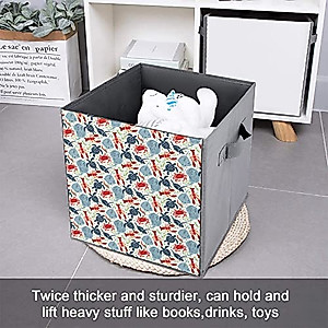 Sea Turtle Crayfish Collapsible Storage Bins Basics Folding Fabric Storage Cubes Organizer Boxes with Handles