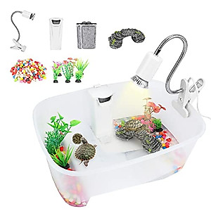 Rypet Baby Turtle Tank Starter Kit - Reptile Tortoise Habitat with Adjustable UVA Basking Light Lamp, Basking Platform,Water Filter, Rocks, Small Plants Aquarium Tank for Turtle Frog Hermit Crab Tank