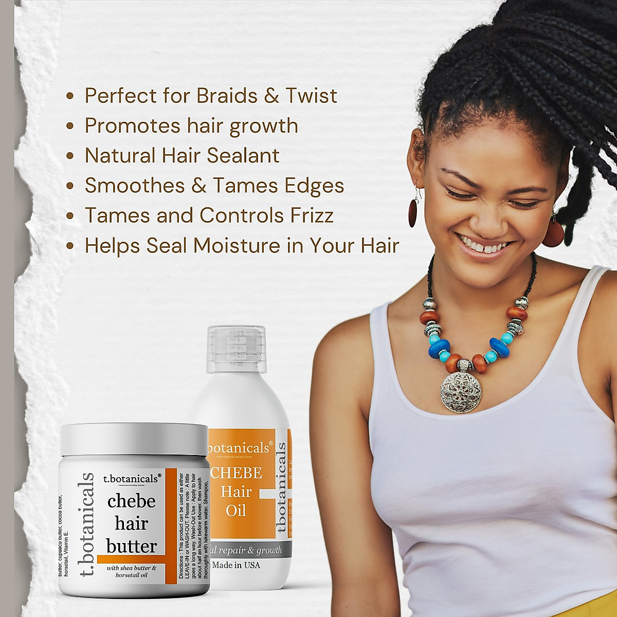 Hair Growth Set from Chad Africa - 4 oz Organic Chebe Oil, 8 oz Unscented Chebe Butter with Horsetail