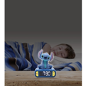 Lexibook, Disney Stitch, Stitch Nightlight Alarm Clock, Sounds and Melodies, LCD Backlit Screen, Luminous, Snooze, Blue, RL800D