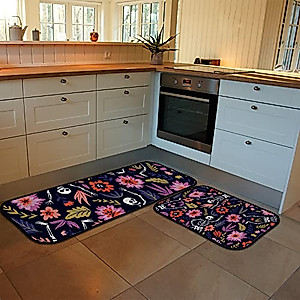 Vantaso Kitchen Floor Mat Rug Floral Halloween Set of 2 Cushioned Non-Slip Comfort Runner Rugs