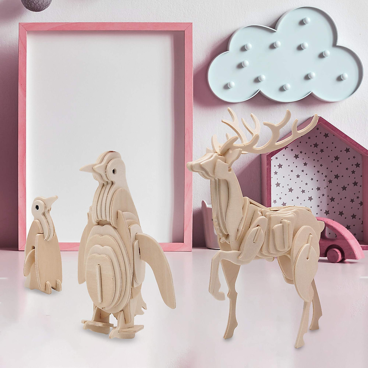 JOYIN 8 Pcs DIY Kids 3D Wooden Puzzles, Animals Brain Teaser Puzzles, Kids Arts and Crafts, Indoor Activity, Non-Toxic Plywood with Grooved Edges, Christmas Fun Gifts Classroom Prize