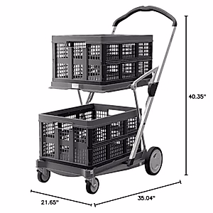 CLAX® The Original | Made in Germany | Multi Use Functional Collapsible Carts | Mobile Folding Trolley | Storage Cart Wagon | Shopping Cart with 2 Storage Crates | platform truck (Light Grey)