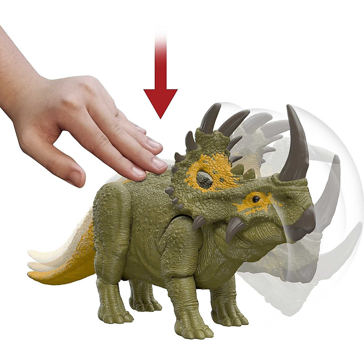 Mattel Jurassic World Dominion Roar Strikers Dinosaur Action Figure with Roaring Sound & Attack Action, Sinoceratops Dino Toy Includes Downloadable App & AR