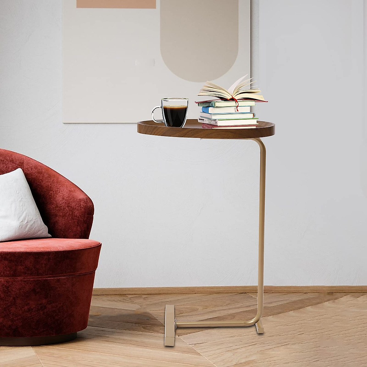 SEANESZTI C Shaped End Table, Side Table for Couch and Bed, C Couch Rustic Snack Bed Table with Metal Frame, Couch Table for Small Space, Small TV Tray Table for Living Room Bedroom