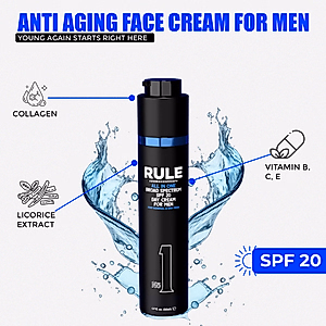 RULE COSMECEUTICALS - No.1 Day Cream, Face Moisturizer for Men, SPF 20, 10-in-1 Men’s Face Cream, Sunscreen for Normal to Dry Skin, Men’s Grooming, Collagen, Vitamin B, C, E, 50 mL