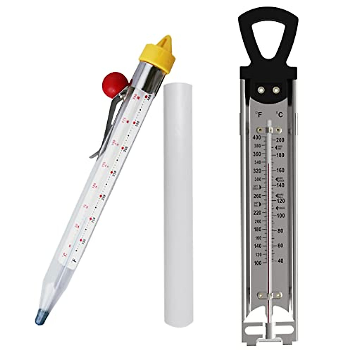 2 Pack Candy Thermometer with Pot Clip, Sugar Syrup Jam Jelly Oil Deep Fry Thermometer with Hanging Hook, Stainless Steel Thermometer Kitchen Cooking Thermometer for Food