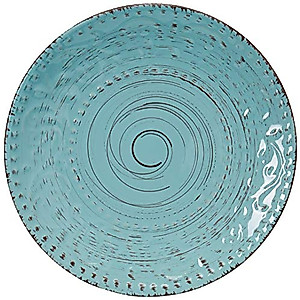 Elama Embossed Stoneware Ocean Dinnerware Dish Set, 16 Piece, Turquoise