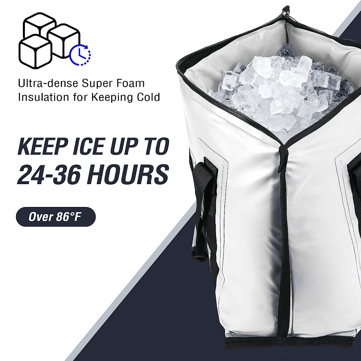 Buffalo Gear Insulated Fish Bag Cooler Flat Bottom-26L Waterproof Fish Kill Bag,Small Fishing Bag Leakproof Fish Cooler (White)