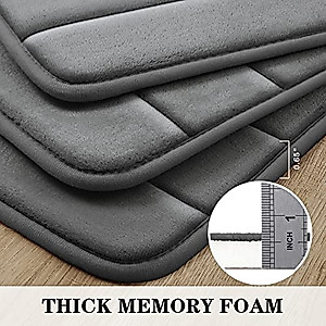 BYSURE Bathroom Rugs Sets 3 Piece Dark Grey Memory Foam Non Slip Extra Absorbent Bath Mat Set for Bathroom, Soft Bathroom Rugs and Mats Set Washable Floor Carpets